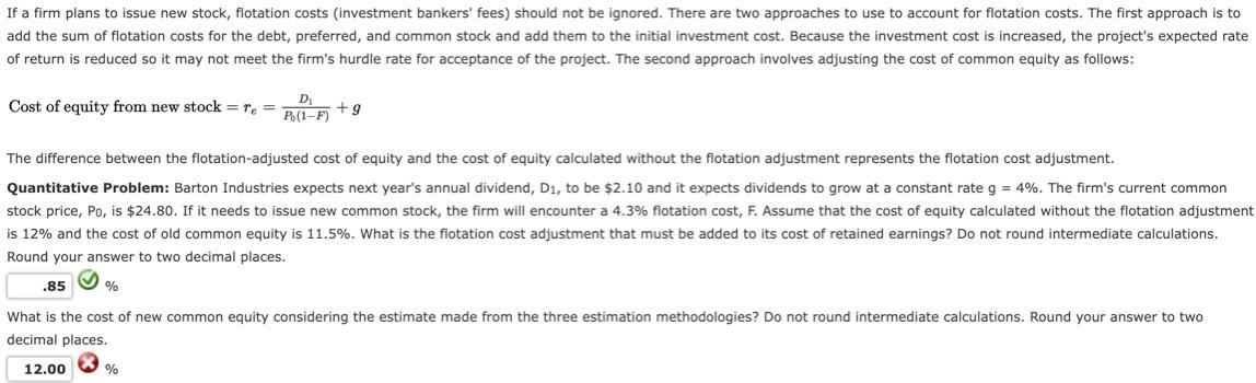Solved If a firm plans to issue new stock, flotation costs | Chegg.com