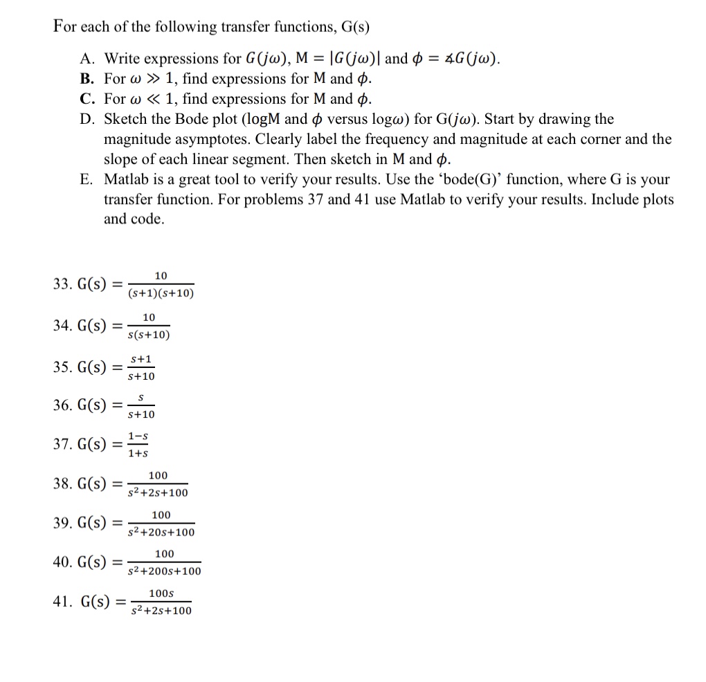 36For each of the following transfer functions, | Chegg.com
