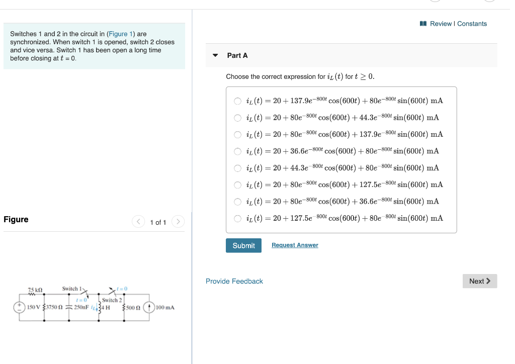 Solved II Review Constants Switches 1 and 2 in the circuit | Chegg.com