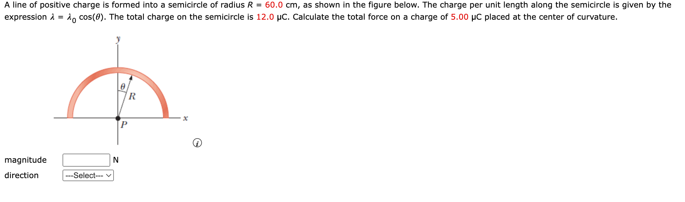 Solved A line of positive charge is formed into a semicircle | Chegg.com
