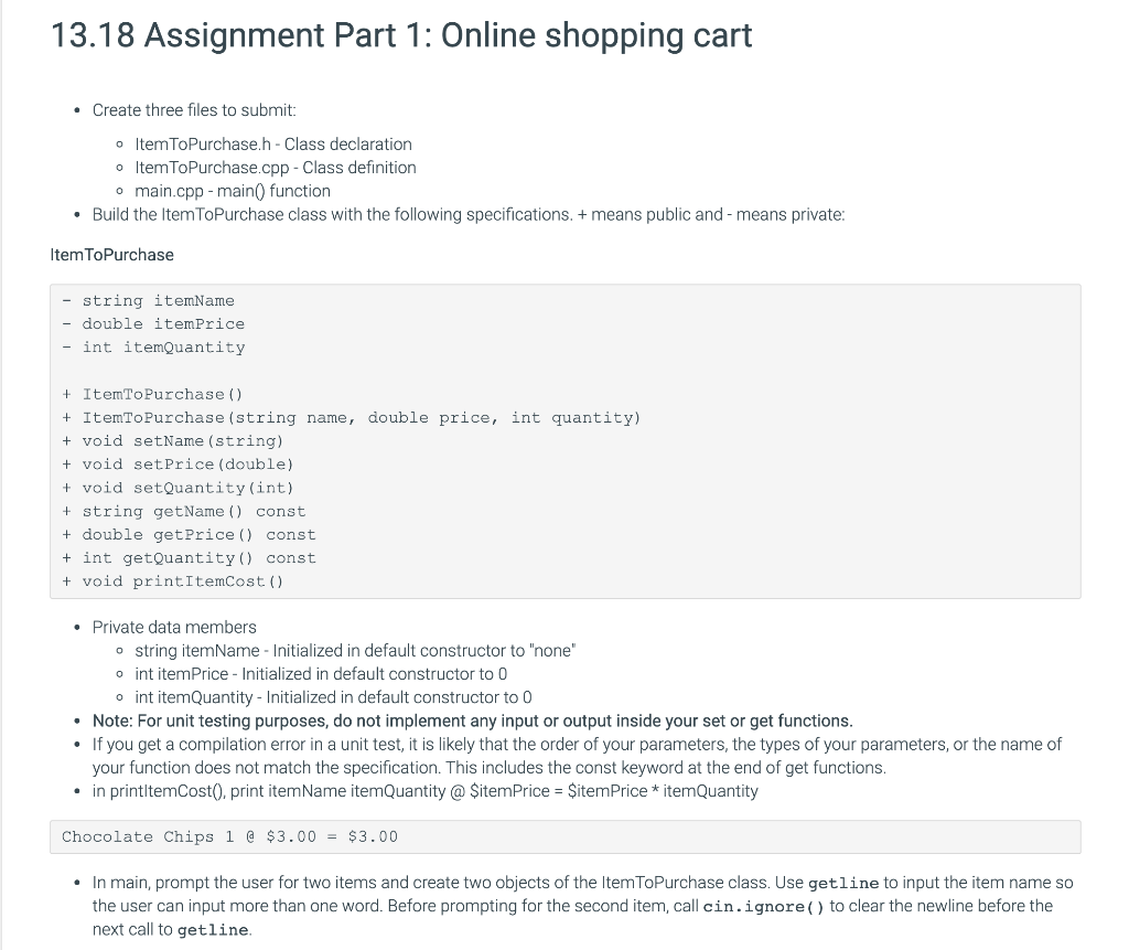 Solved 13.18 Assignment Part 1: Online shopping cart • | Chegg.com