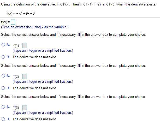 Solved Using the definition of the derivative, find f'(x). | Chegg.com