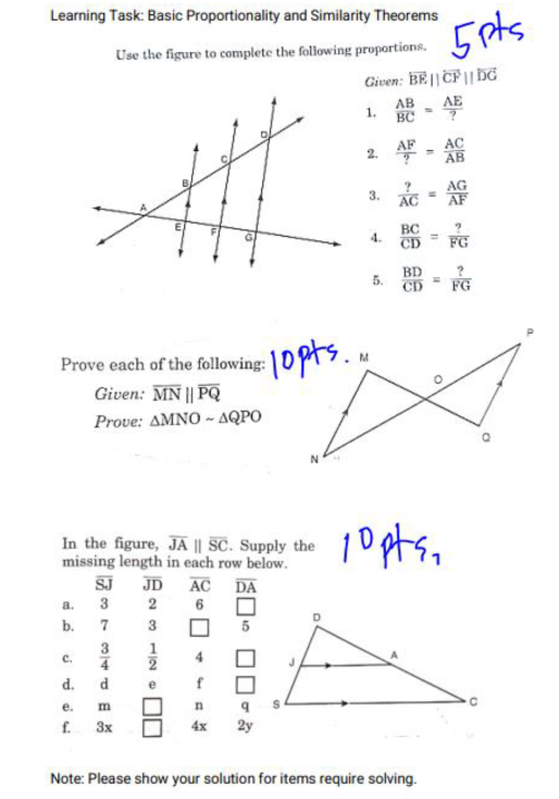 Solved Learning Task: Basic Proportionality and Similarity | Chegg.com