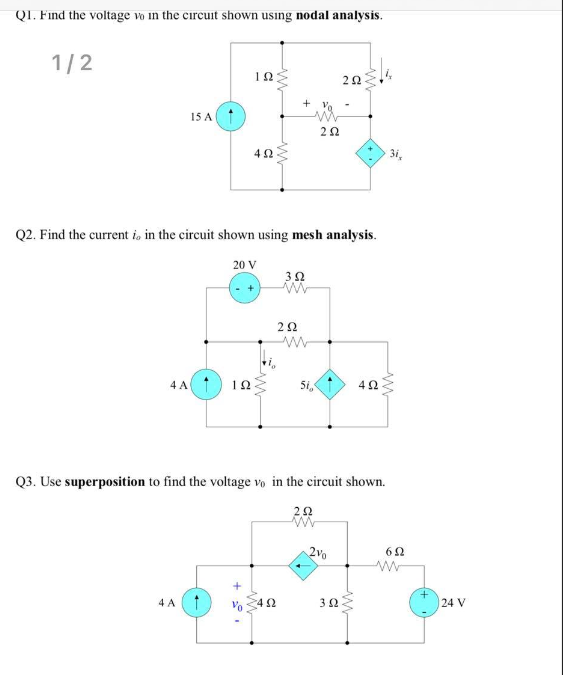 Solved Q1. Find the voltage vo in the circuit shown using | Chegg.com
