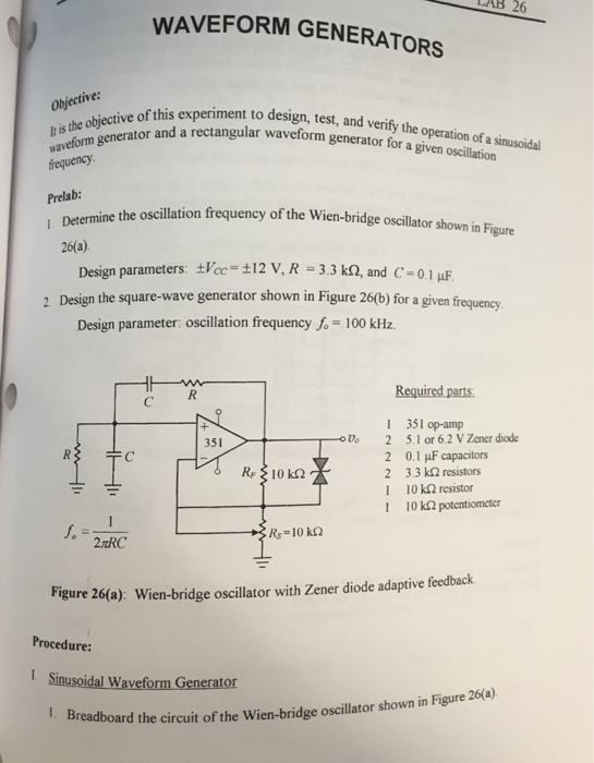 Solved AB 26 WAVEFORM GENERATORS Objective: of this | Chegg.com