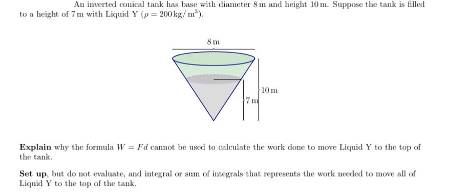 Solved An inverted conical tank has base with diameter 8 m | Chegg.com