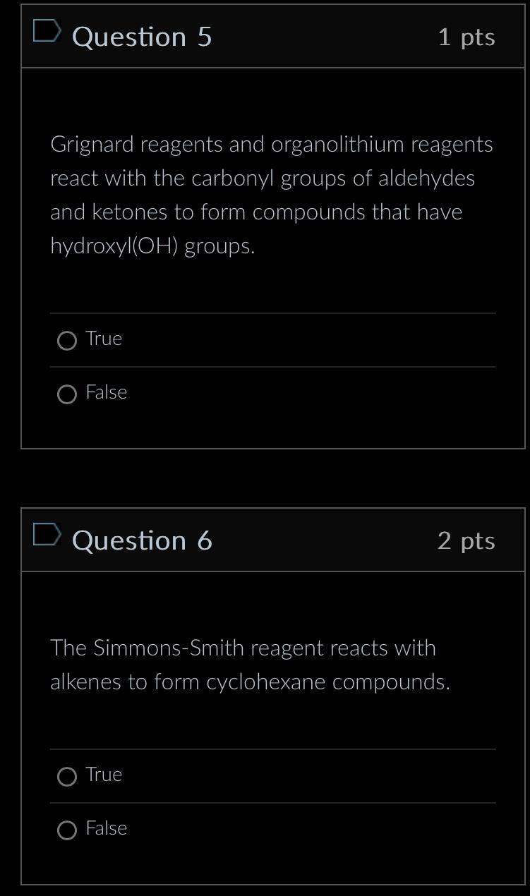 Solved Question 5 1 pts Grignard reagents and organolithium | Chegg.com