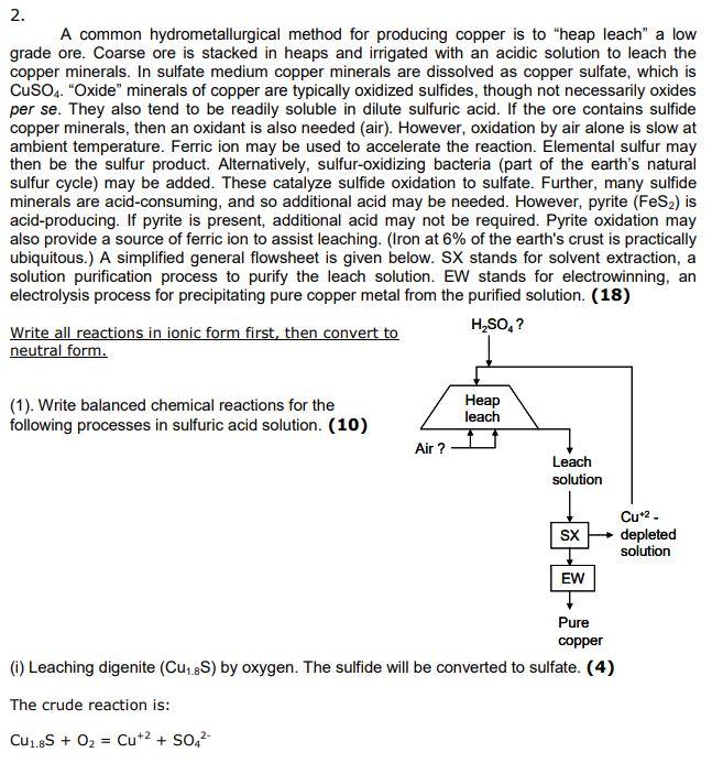 Solved A common hydrometallurgical method for producing | Chegg.com