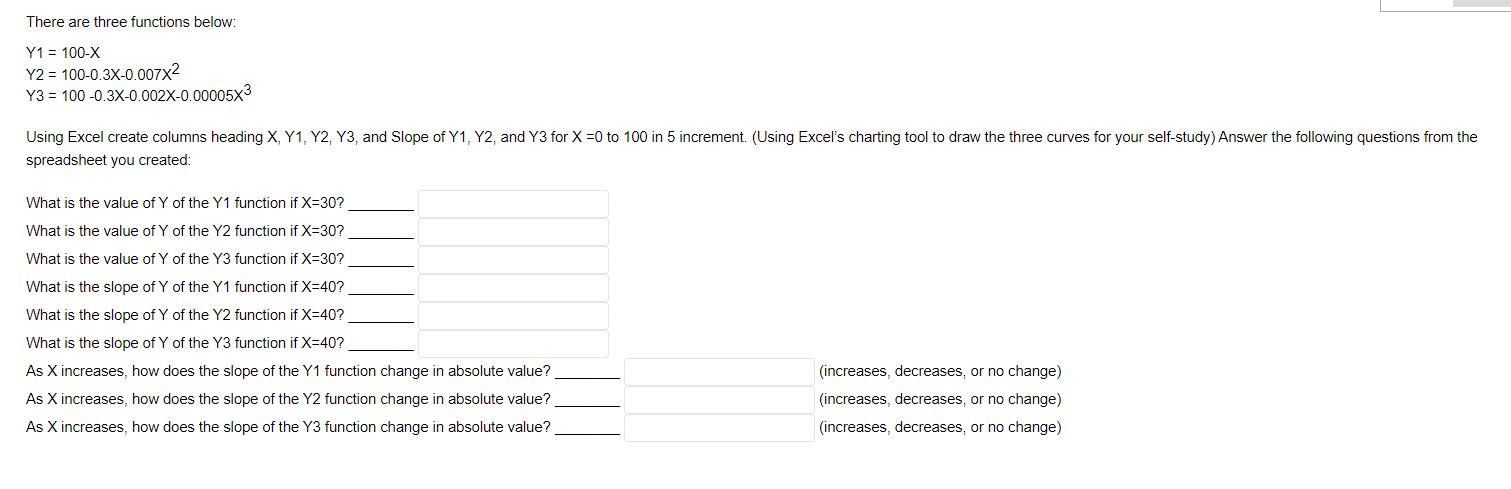 Solved There are three functions below: Y1 = 100-X Y2 = | Chegg.com