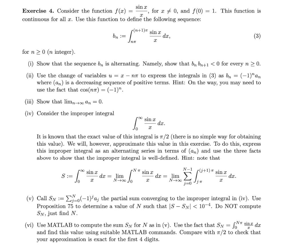 Solved Sinx Exercise 4 Consider The Function Fx For 2 