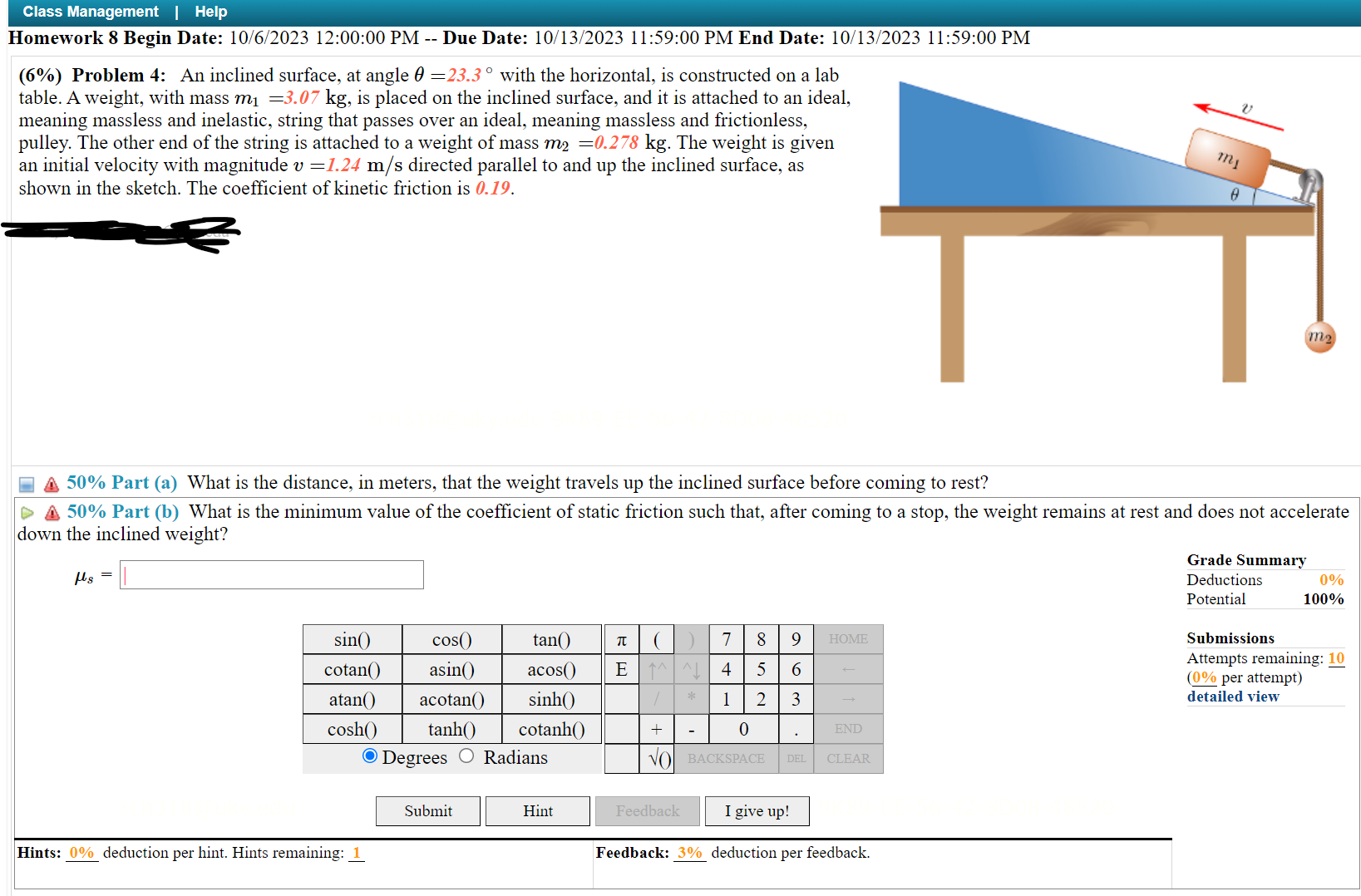 Solved (6\%) Problem 4: An inclined surface, at angle | Chegg.com