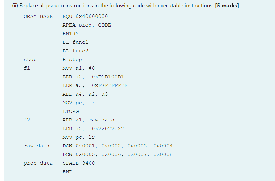 (ii) Replace all pseudo instructions in the following | Chegg.com