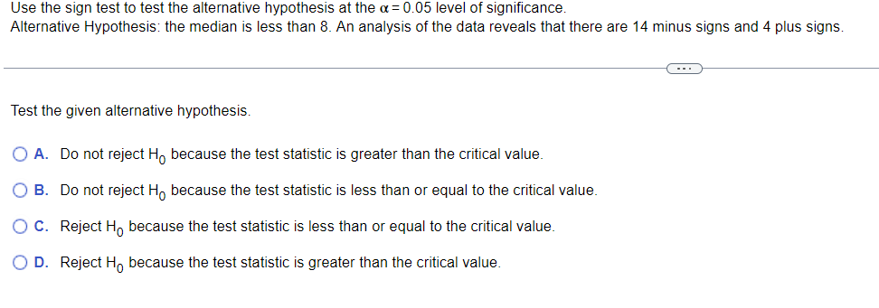 Solved Use the sign test to test the alternative hypothesis | Chegg.com