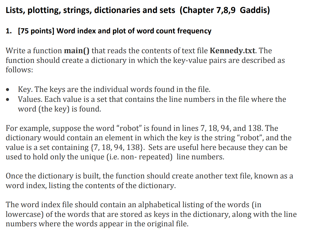 Solved Lists Plotting Strings Dictionaries And Sets 4318