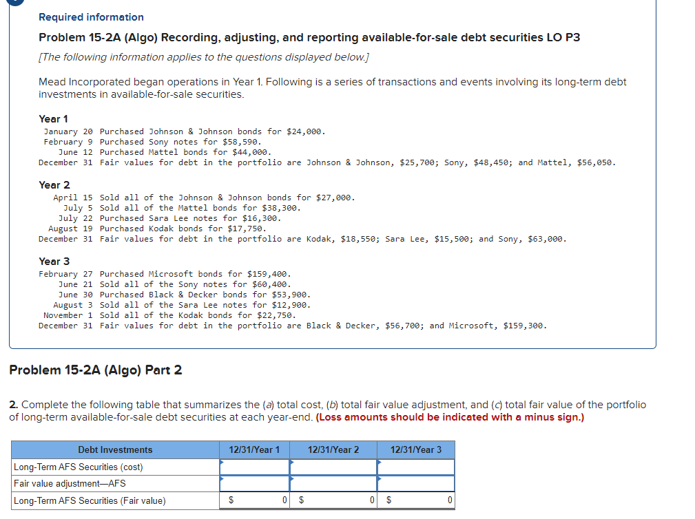 Solved Required information Problem 15-2A (Algo) Recording, | Chegg.com