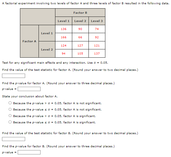 Solved A factorial experiment involving two levels of factor | Chegg.com