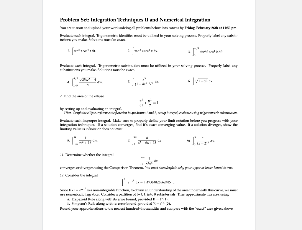 Solved Numerical Integration Worksheet. Please help me | Chegg.com