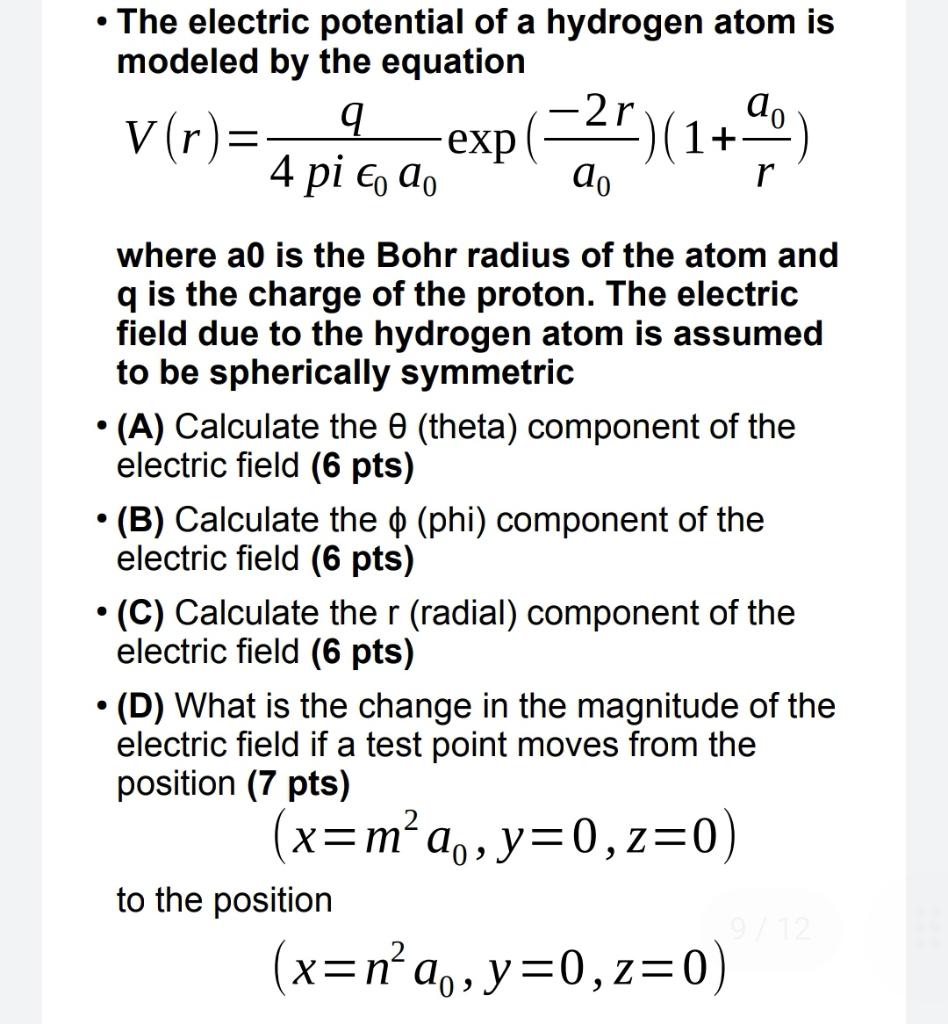 Solved - The electric potential of a hydrogen atom is | Chegg.com