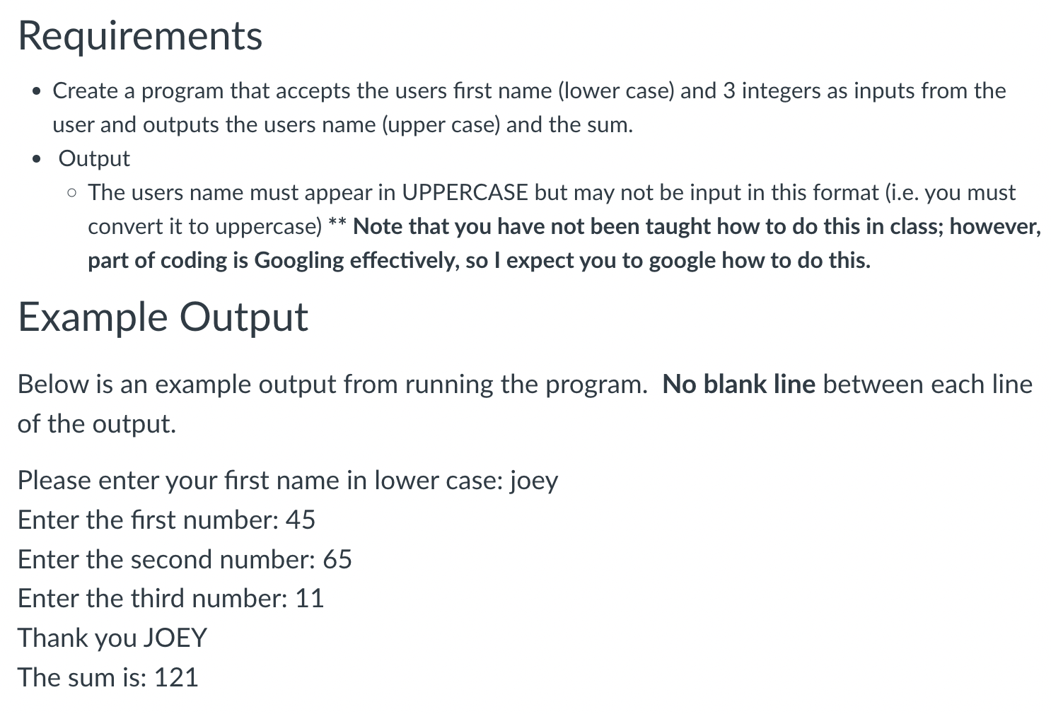 Solved Requirements - Create a program that accepts the | Chegg.com