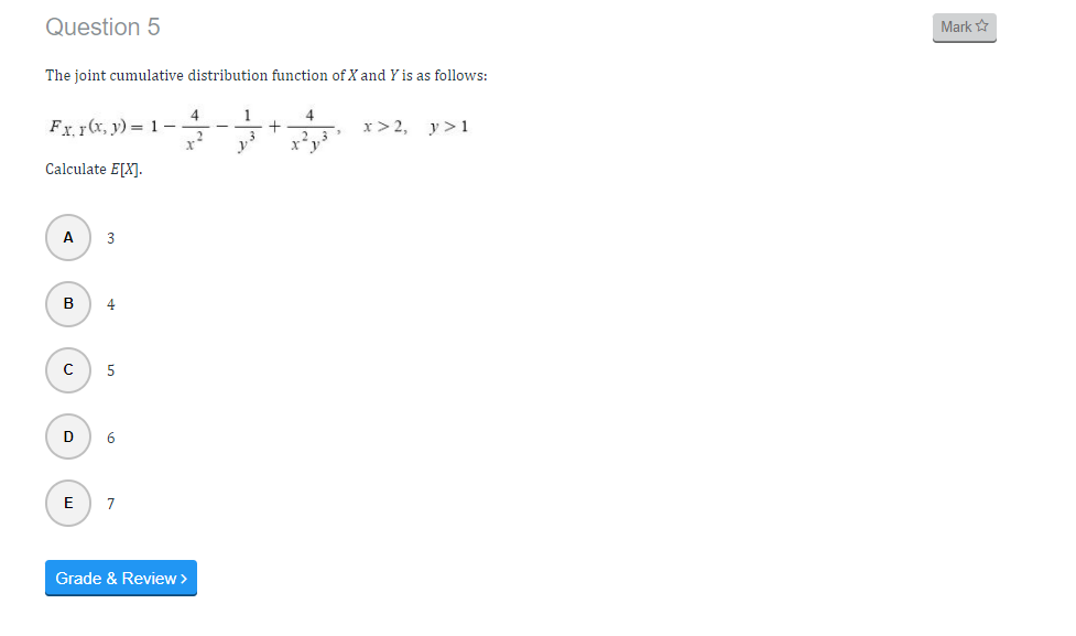 Solved Question 5 Mark The joint cumulative distribution | Chegg.com