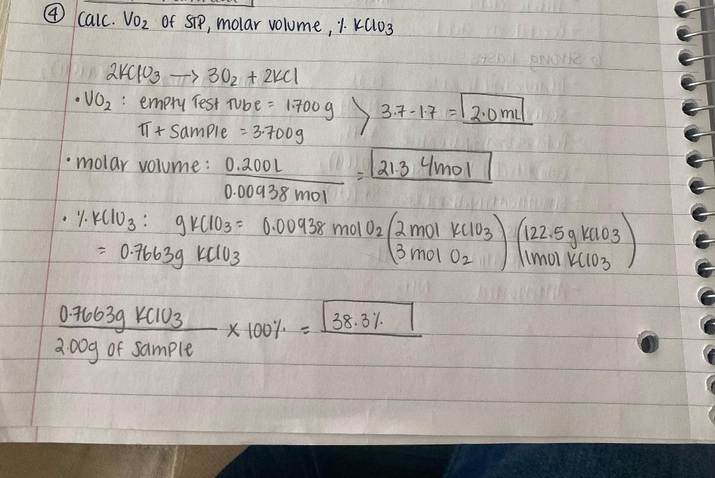 Solved 4Calc. Voz of STP, molar volume, 1 KC103 2KC103 -> | Chegg.com