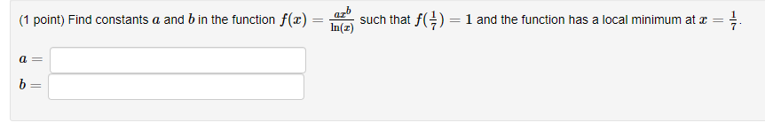 Solved (1 point) Find constants a and b in the function | Chegg.com