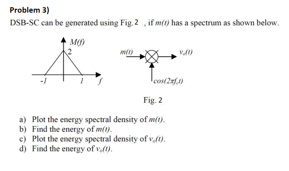 Solved Problem 3) DSB-SC can be generated using Fig. 2 , if | Chegg.com