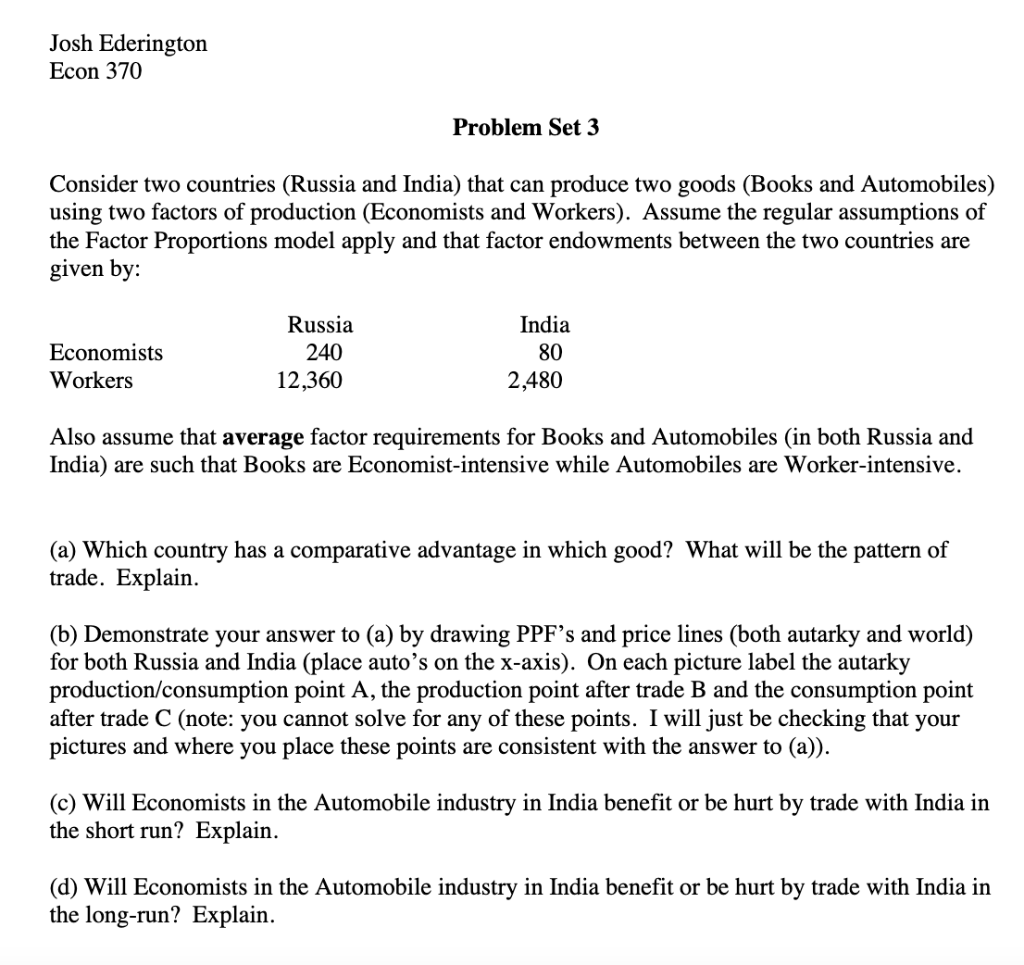 Solved Josh Ederington Econ 370 Problem Set 3 Consider two | Chegg.com