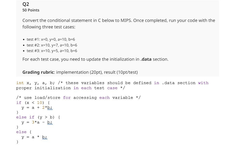 Solved 50 Points Convert the conditional statement in C | Chegg.com