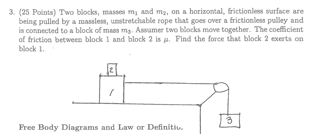 Solved 3. (25 Points) Two blocks, masses m and m2, on a | Chegg.com