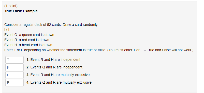 Solved True False Example Consider a regular deck of 52 | Chegg.com