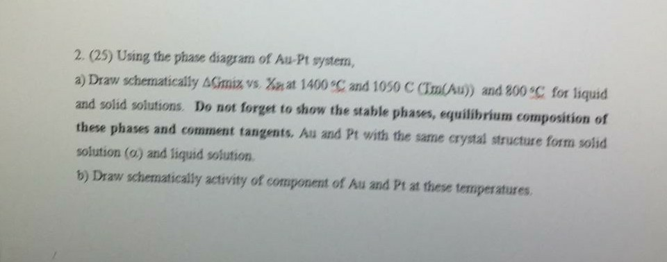 2. (25) Using the phase diagram of Au-Pt system a) | Chegg.com