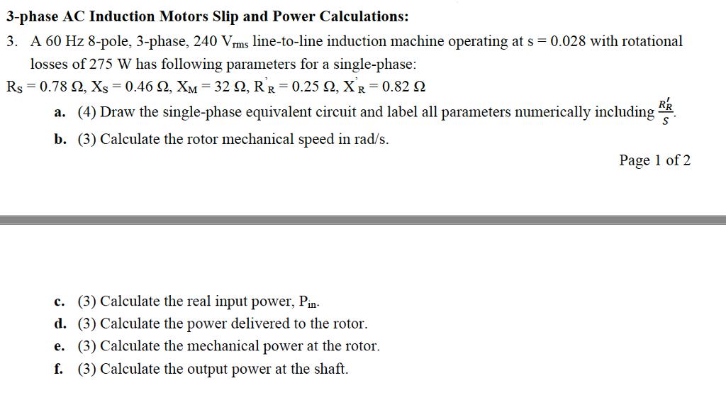 Solved 3-phase AC Induction Motors Slip and Power | Chegg.com