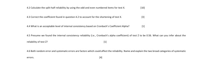 Solved \r\n4.2 Calculate the split-half reliability by using | Chegg.com