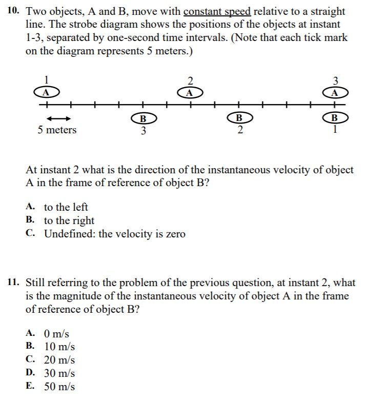 Solved 10. Two objects, A and B, move with constant speed | Chegg.com