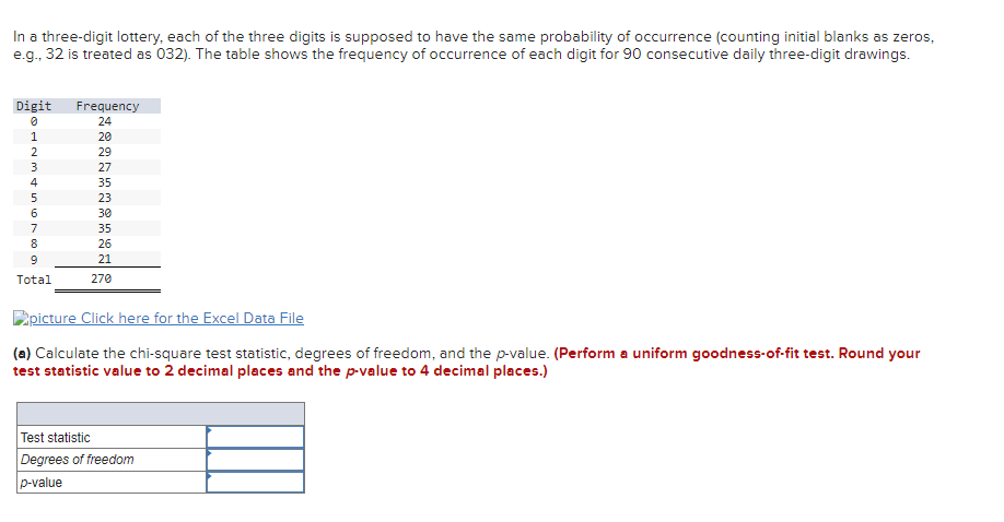Solved In a three-digit lottery, each of the three digits is | Chegg.com