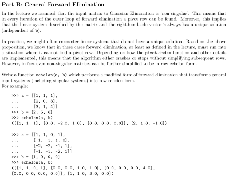 Solved Part B: General Forward Elimination In the lecture we | Chegg.com