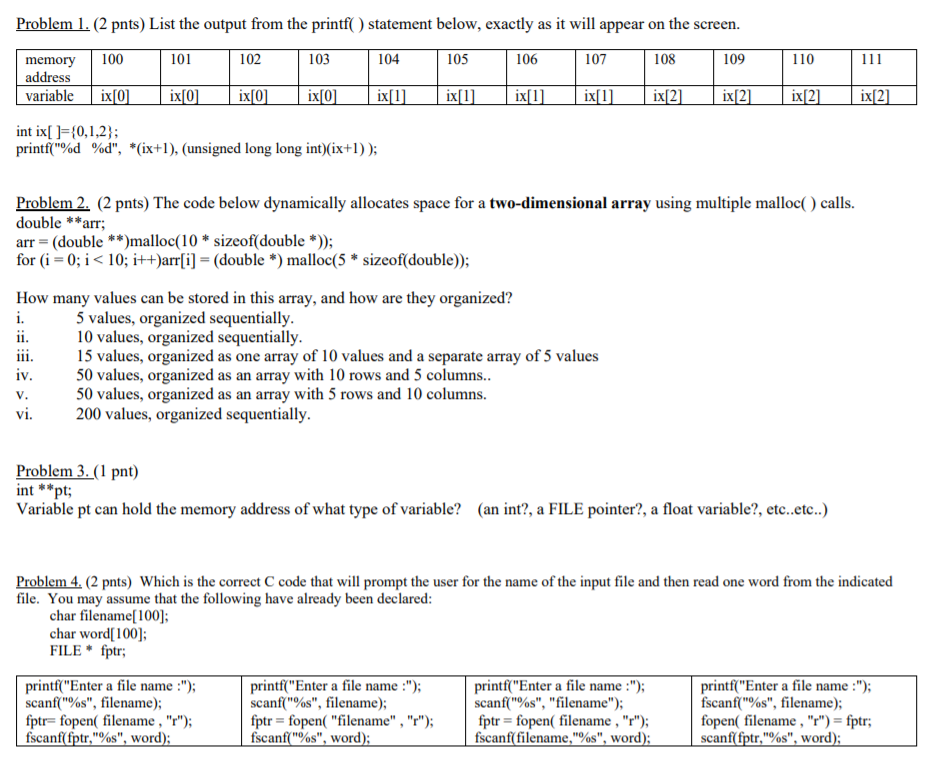 Solved Problem 1. (2 pnts) List the output from the | Chegg.com
