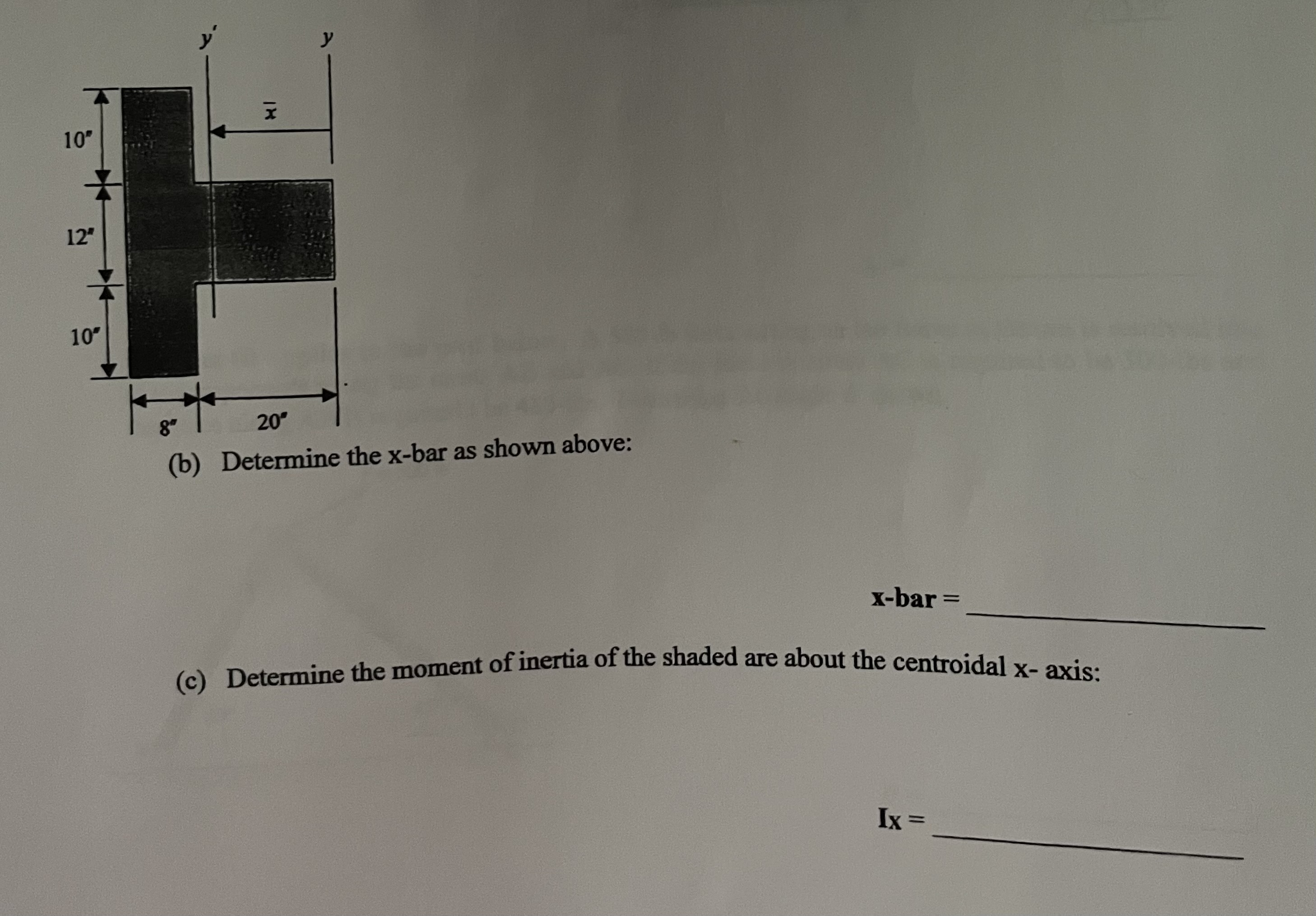 Solved (b) Determine the x-bar as shown above: x-bar = (c) | Chegg.com