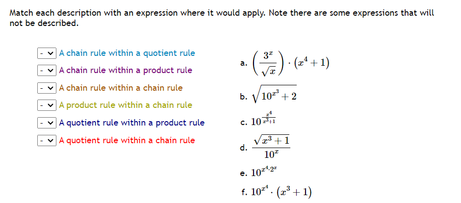 Solved Match each description with the expression where it | Chegg.com