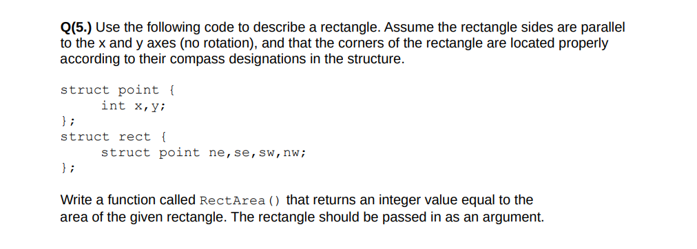 Solved Q(5.) Use the following code to describe a rectangle. | Chegg.com