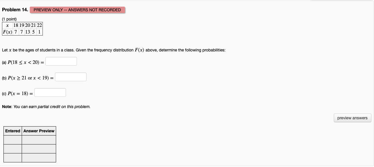 Solved Problem 14. PREVIEW ONLY -- ANSWERS NOT RECORDED (1 | Chegg.com