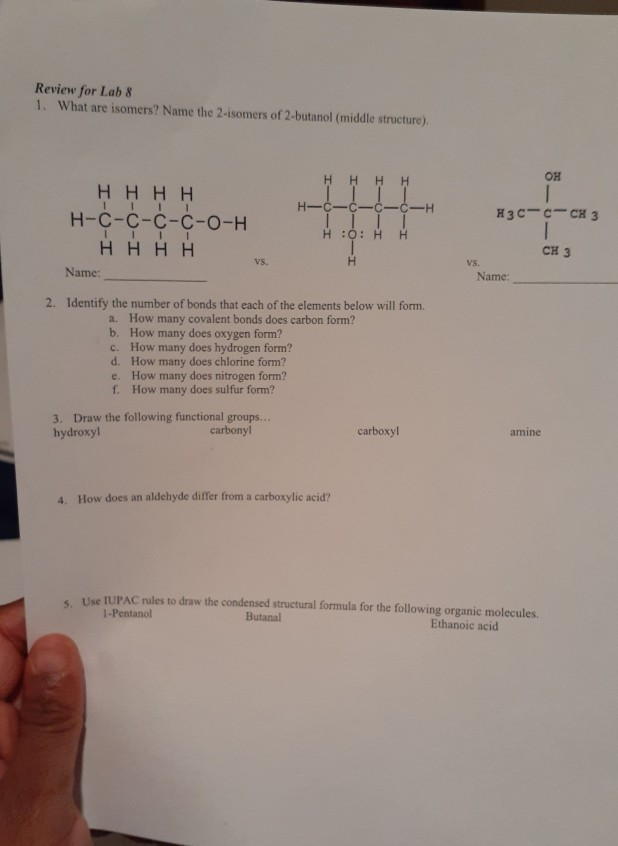 Solved Review for Lab 8 1. What are isomers? Name the | Chegg.com