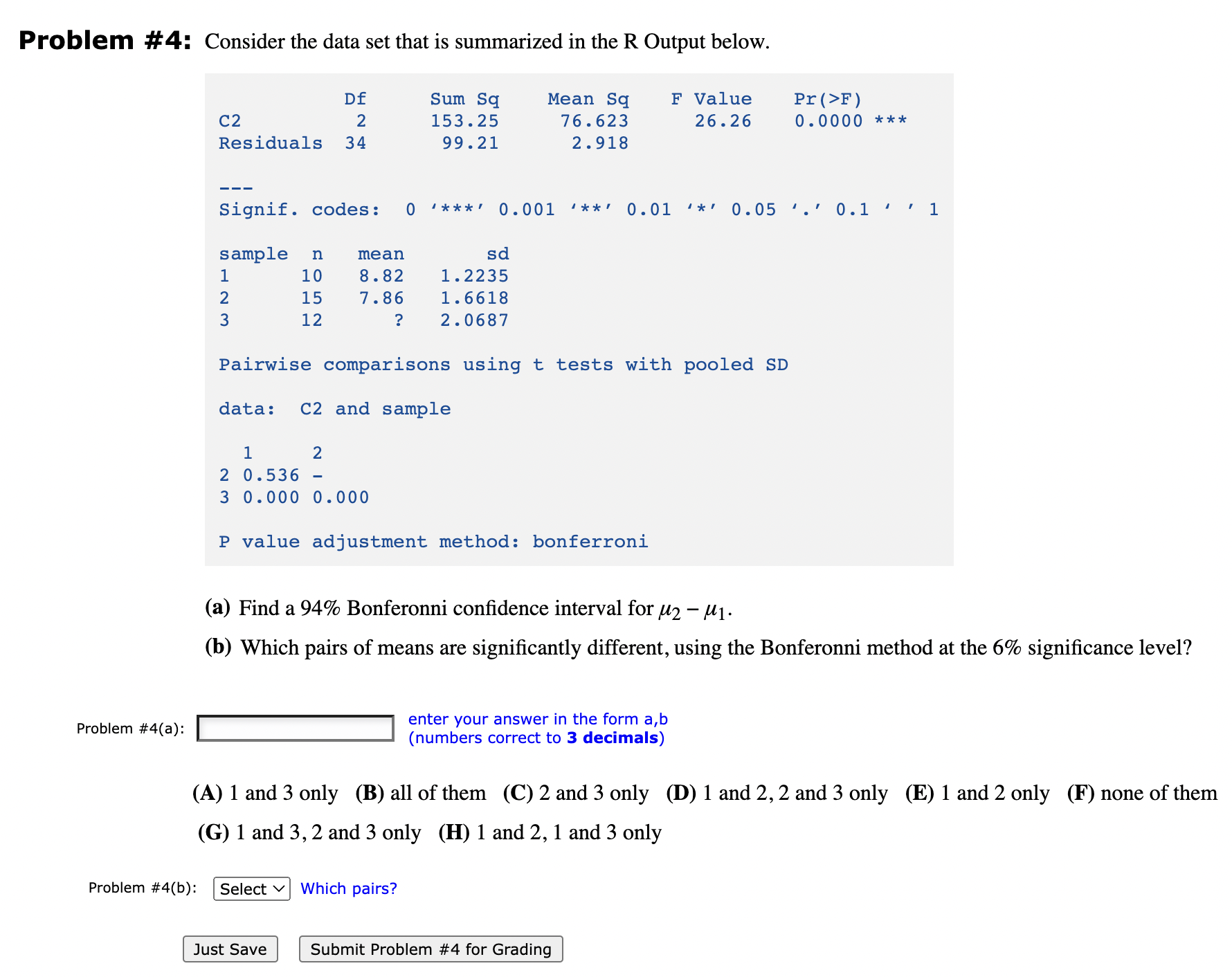 Solved blem \# 4: Consider the data set that is summarized | Chegg.com