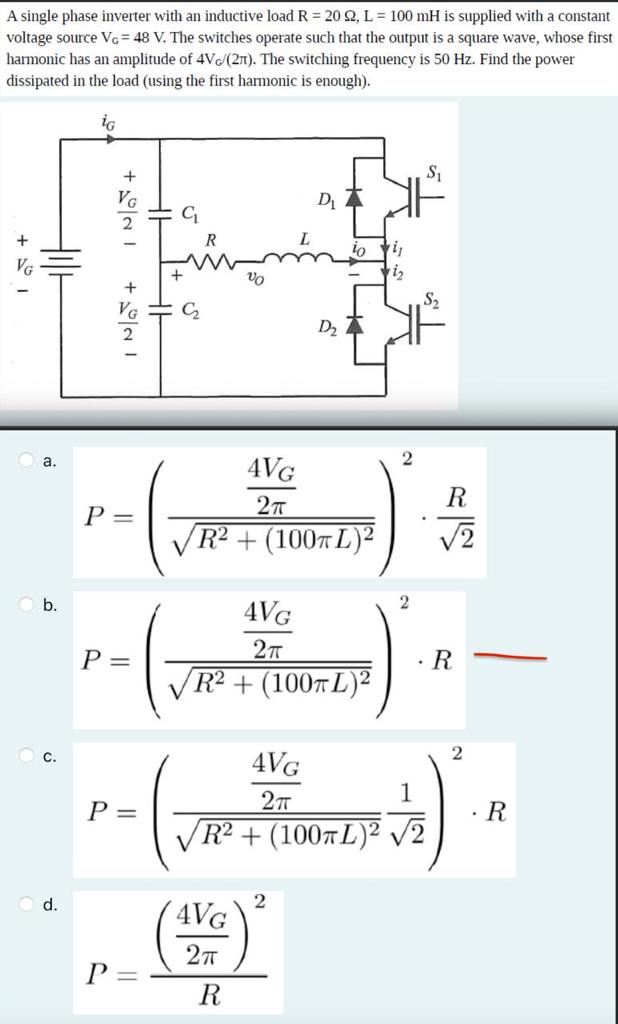 Solved A single phase inverter with an inductive load R | Chegg.com