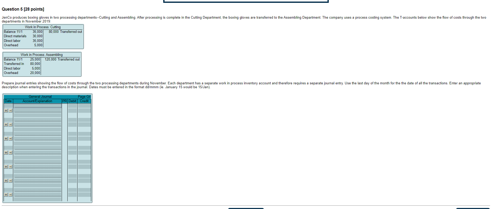 Solved JenCo produces boxing gloves in two processing | Chegg.com