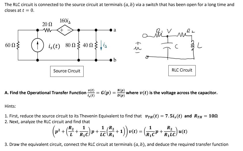 Solved The RLC circuit is connected to the source circuit at | Chegg.com