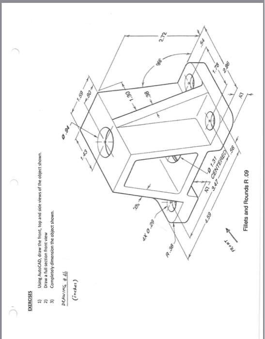 Solved 1 Using AutoCAD, draw the front, top and side views | Chegg.com