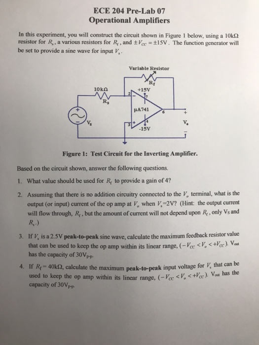 Solved ECE 204 Pre-Lab 07 Operational Amplifiers In this | Chegg.com