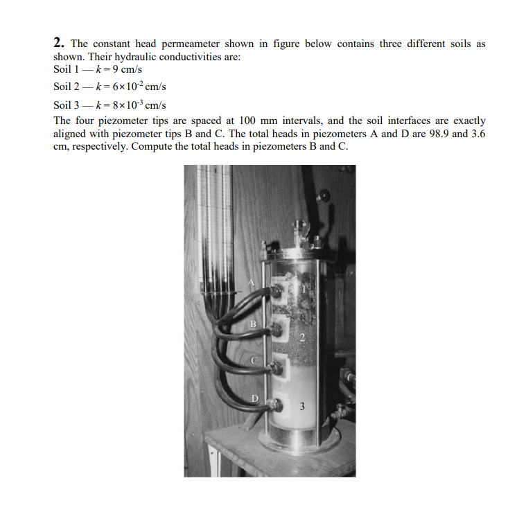 Solved 2. The constant head permeameter shown in figure | Chegg.com